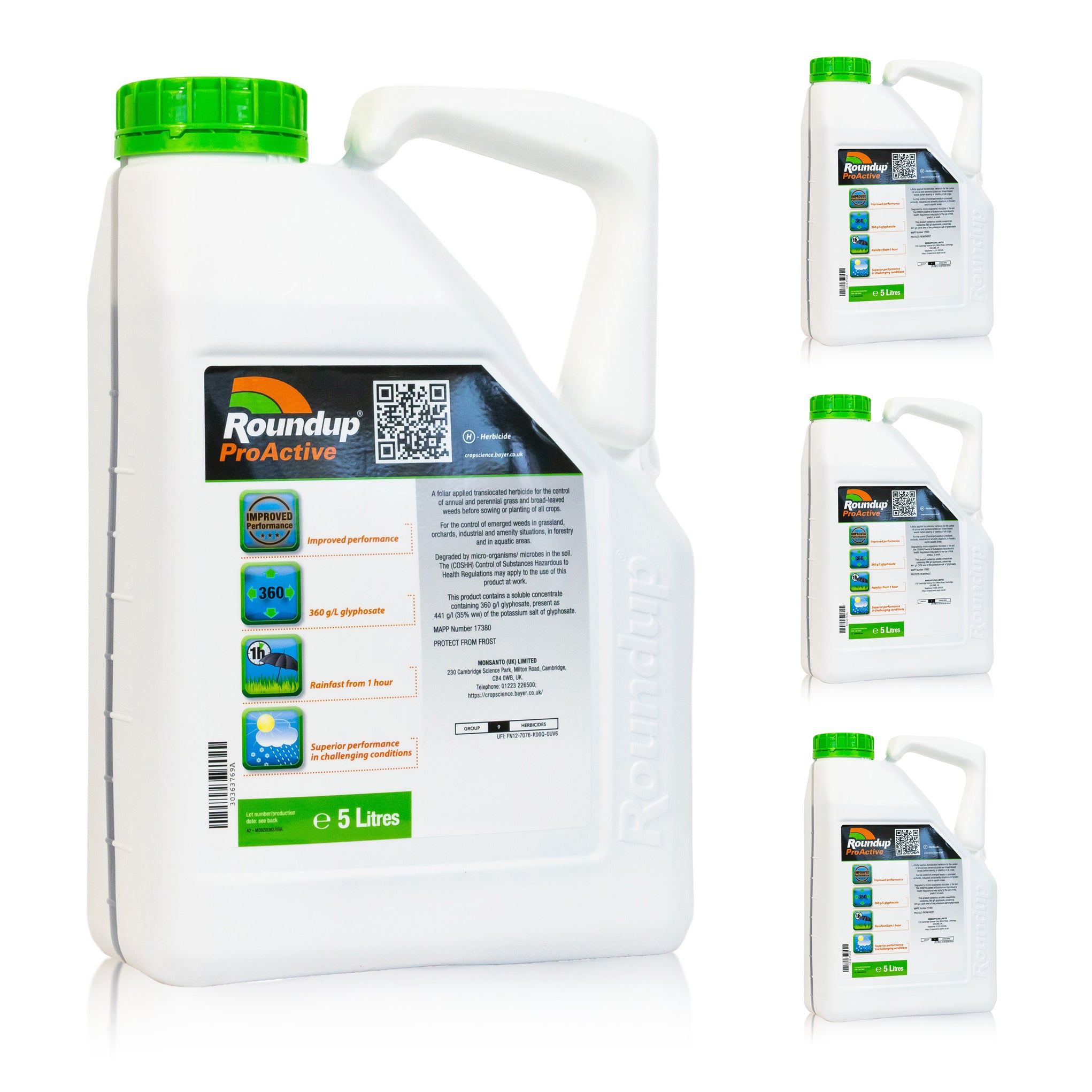 Roundup ProActive 4x5L | Glyphosate Weed Killer | ProGreen